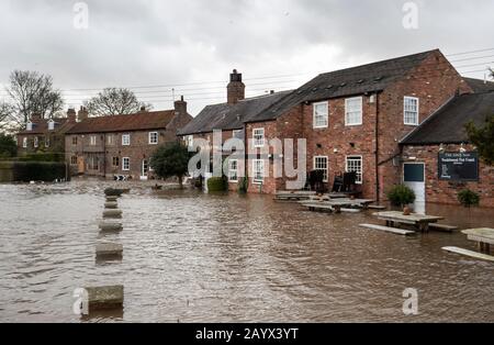 Flood water at the Ship Inn in Acaster Malbis, near York, in the ...