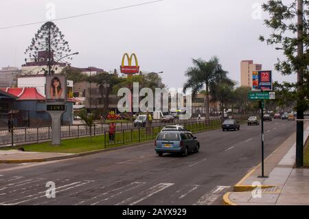 Fast street food in Lima - Peru, french fries and fried chicken with ...