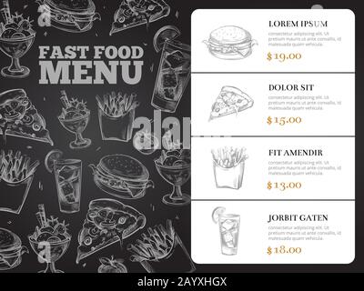 Vintage burger menu/ price list/ ordering board (burgers, french fries ...
