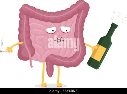 Sad suffering sick intestine colon cancer pain cartoon character ...