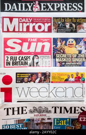 The front pages and mastheads of UK 'Red Top' tabloid tabloids Sun Star ...