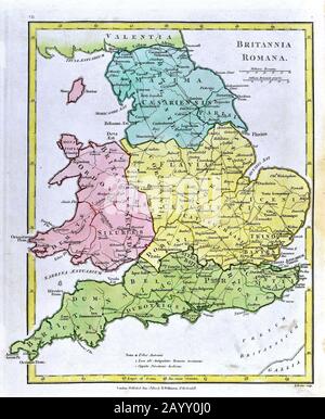 Map of Ancient Britannia, 19th century. This map is divided by colour ...