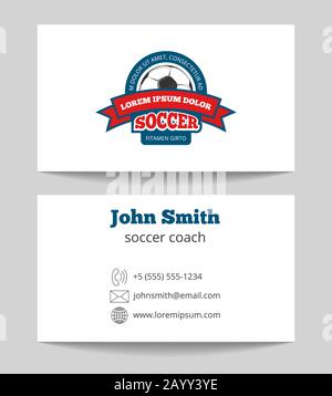 Soccer coach business card template with logo. Soccer sport game ...