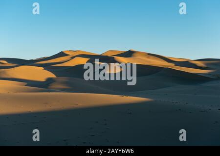 Evening light at the Hongoryn Els sand dunes in the Gobi Desert in ...