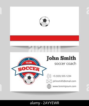 Soccer coach business card template with logo. Soccer sport game ...