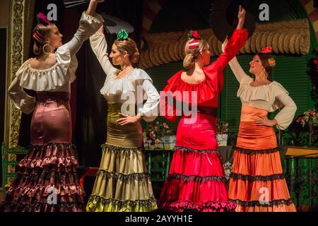 Dancers and musicians performing the Flamenco, a form of Spanish folk ...