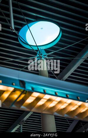 Modern arquitectural detail of glass window and roof at Burton Barr ...