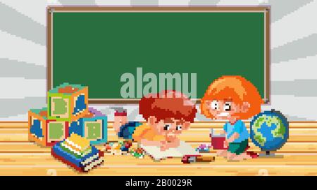 Border template with kids reading books illustration Stock Vector Image ...