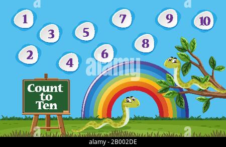 Number one to ten with blue sky and colorful rainbow background ...
