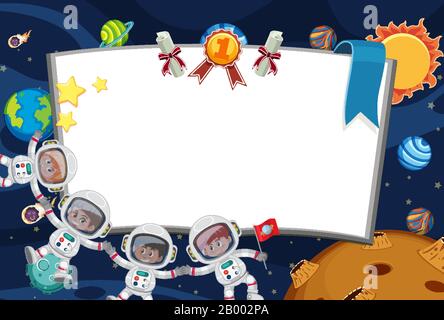 Frame template with astronaut flying in the space background ...
