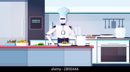 Ai robot chef vector illustration. Cooking robot character illustration ...
