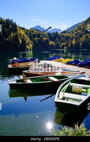 Germany, near Oberstdorf, Freibergsee, rowing boats Stock Photo - Alamy