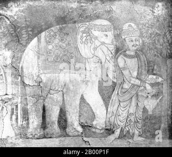 China: Painting of Vishvantara Offering a White Elephant, Miran ...