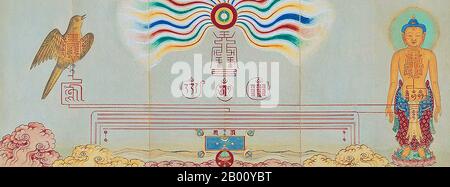 Painting illustrating the ancient Tibetan Buddhist tale of the Four ...
