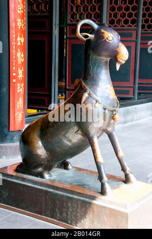 China: Bronze goat, Qingyang Gong (Green Goat Temple), Chengdu, Sichuan ...