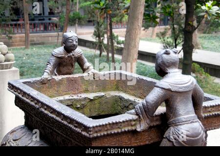 China: Figures adorn an incense urn, Wuhou Ci (Wuhou Ancestral or ...