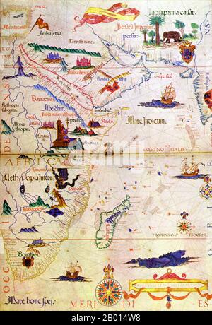 Discovery of Brazil in 1500 by the Portuguese, detail of a giant Stock ...