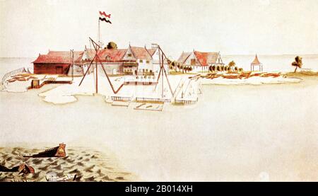 Dutch East India Company in Amsterdam showing warehouses and shipyard ...