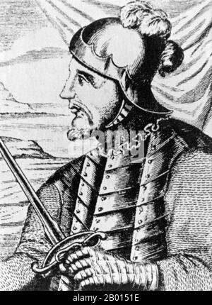 Discovery by Vasco Nunez de Balboa of the Pacific Ocean, taking ...