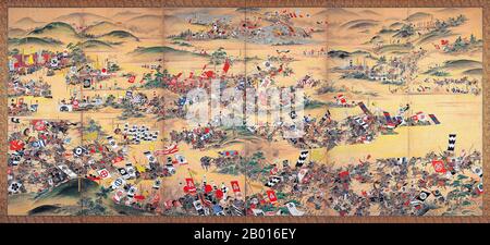 Battle of Sekigahara folding screen Stock Photo - Alamy