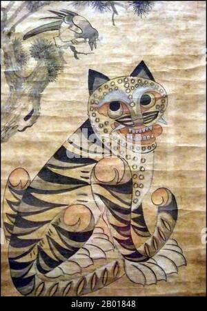 Korea Minhwa Tiger is a traditional Korean folk painting depicting a ...