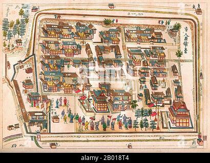 Japan: A map of the Dutch factory at Dejima Island, Nagasaki, c. 1824 ...