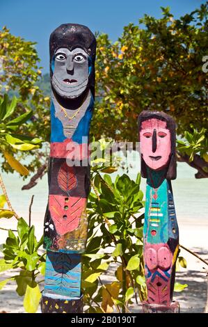 Thailand: Moken (Sea Gypsy) totems, Ko Surin Nua, Mae Ngam Beach, Surin ...