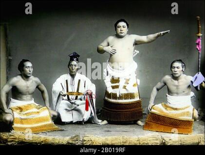 Sumo wrestlers in Japan, 19th-century illustration. Professional sumo ...