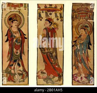 Buddha with two Bodhisattva's on either side, Cave 6, Ajanta Caves ...