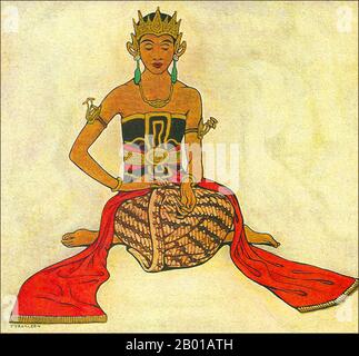 Indonesia: Javanese classical dancer. Watercolour with gouache painting ...