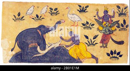 Lord Vishnu saved the elephant from a crocodile-Gajendra Moksha Stock ...