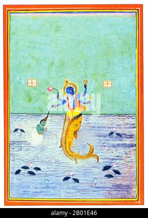 Matsya, the man-fish and first avatar of Vishnu, who came to recover ...