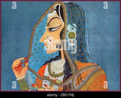 India: Bani Thani, 'Lady of Fashion', a famous Rajasthani painting of ...