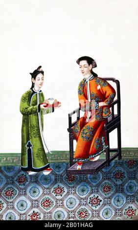 China: Court painting of a Qing Dynasty Manchu Bannerman with bow ...