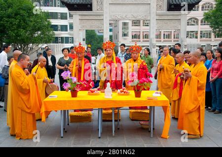 China: Elaborate late afternoon Buddhist rituals outside Ming-era ...