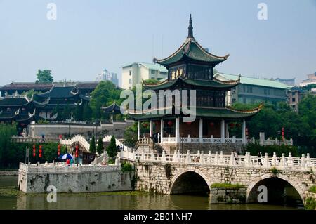 China: Jiaxiu Lou (First Scholar's Tower) on the Nanming River, Guiyang ...