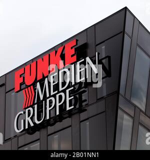 Funke Mediengruppe, logo at the company headquarters, Essen, Ruhr area ...