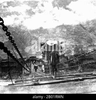 China, Sichuan, Luding, Luding bridge over Dadu river. The bridge dates ...