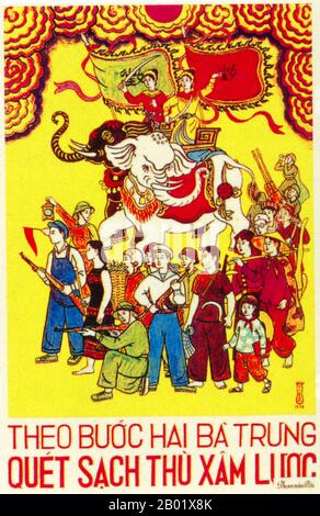 Vietnam: The Trung Sisters (Hai Ba Trung) on a war elephant ...