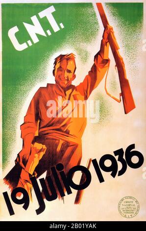 CNT Spanish anarchist propaganda poster, during the Spanish Civil War ...