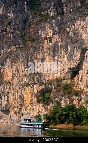 China: Tour boat on the Zuo River (Zuo Jiang), Longrui Nature Reserve ...