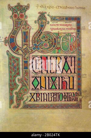 The Lindisfarne Gospels, St Matthew. In the British Museum Stock Photo ...