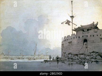 Engraving of chinese pagoda and boats, from A Voyage in the Sunbeam by ...