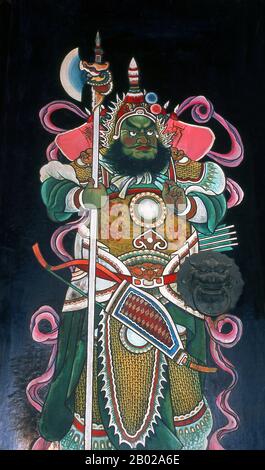 China: Painted door guardian at the Chen Family Temple (Chenjia Si ...