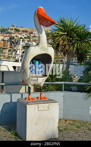 Kavala, Greece - September 17th 2015: Funny telephone box for card ...