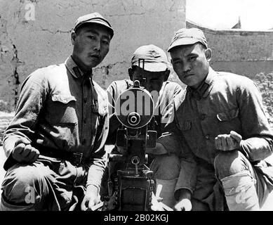 Chinese People's Liberation Army troops look out from a bus as they ...