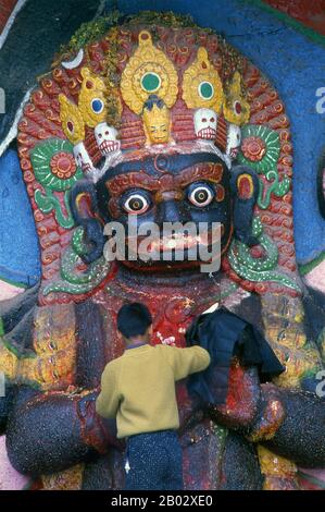 The Kala Bhairav or Black Bhairav is a 3m-high statue depicting a sword ...