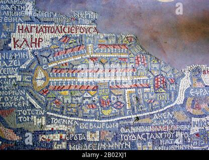 The Madaba Map (also known as the Madaba Mosaic Map) is part of a floor ...
