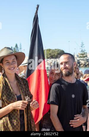 The Australian and the Aboriginal flag together on the Sydney Harbour ...