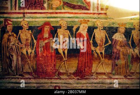 Danse macabre Frescos in the church Sv Trojica Hl Trinity in Hrastovlje painted 1490 by Johannes ...